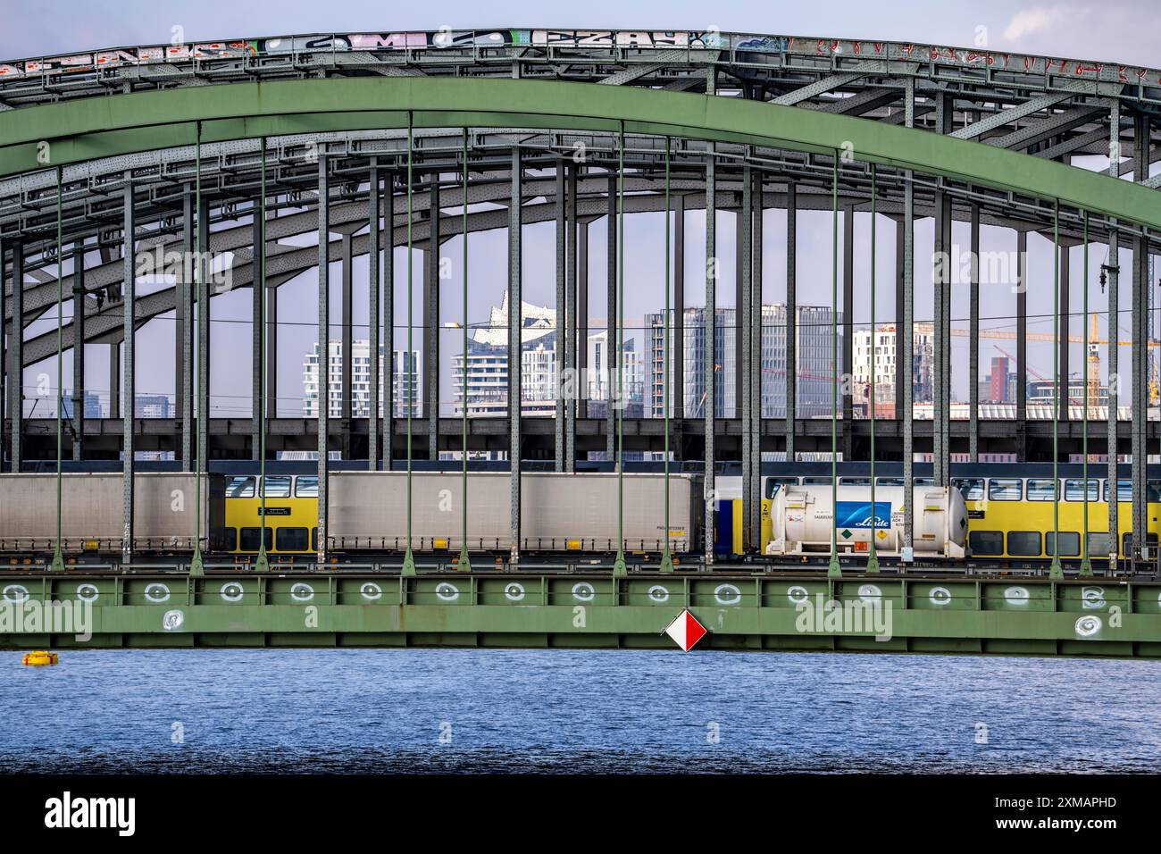 Railway Elbe bridges, at Elbbruecken station, spanning the Norderelbe ...