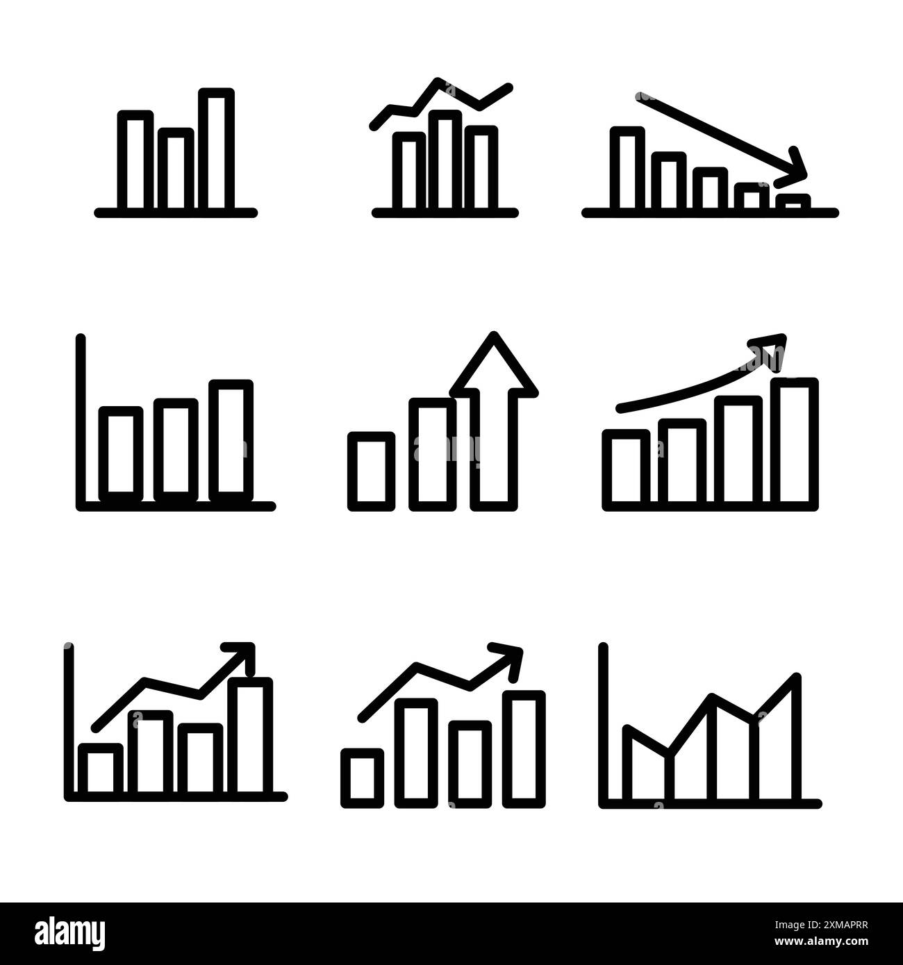 Graph Chart Icon Linear Logo Mark Set Collection In Black And White For Web Stock Vector Image