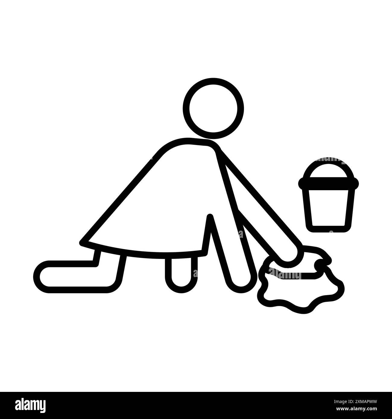 Mopping floors icon linear logo mark set collection in black and white ...