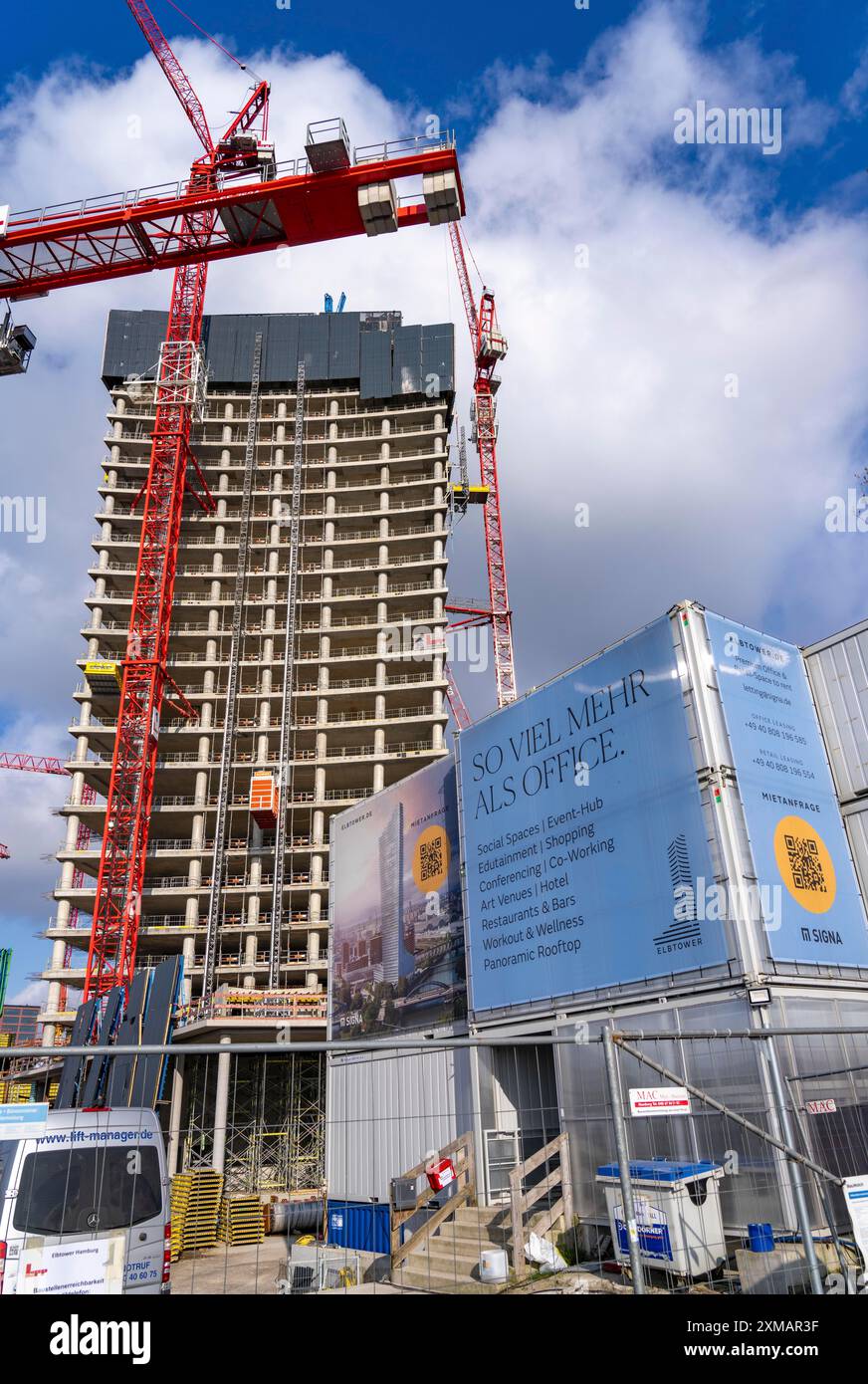 Shell of the Elbtower construction project, the architectural ...