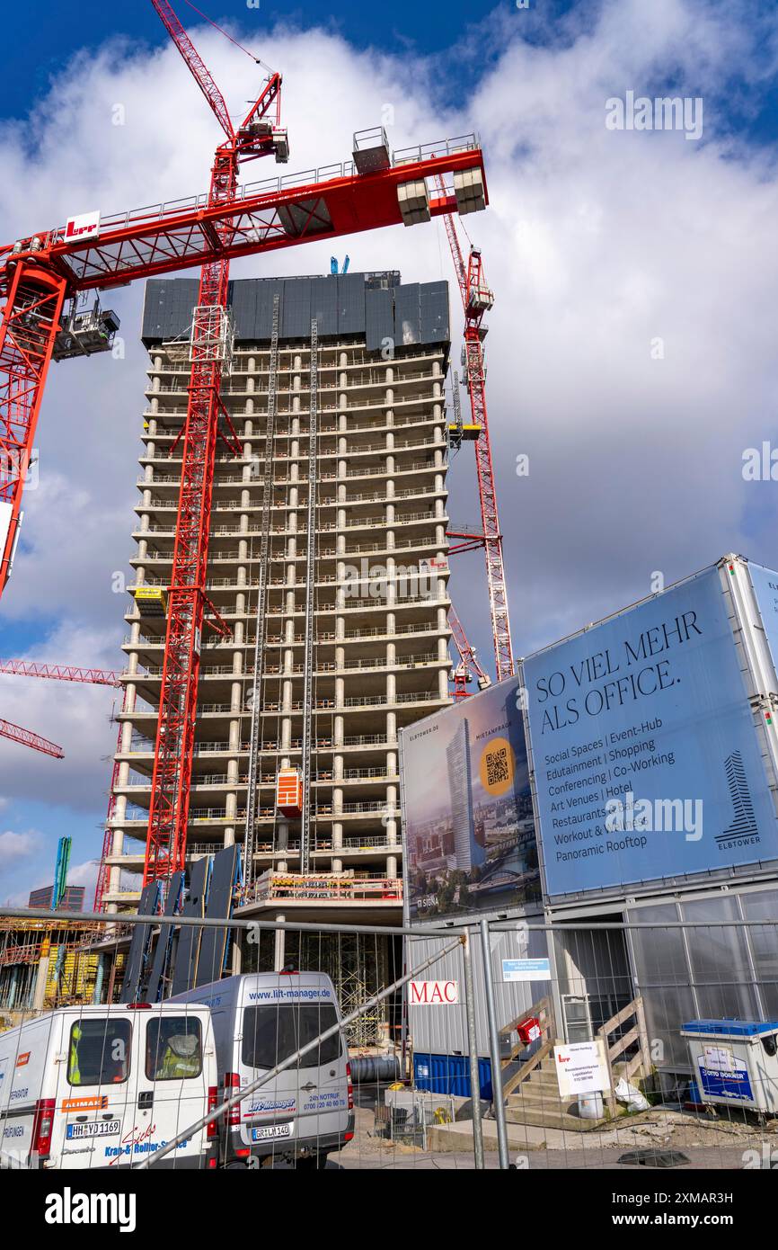 Shell of the Elbtower construction project, the architectural ...
