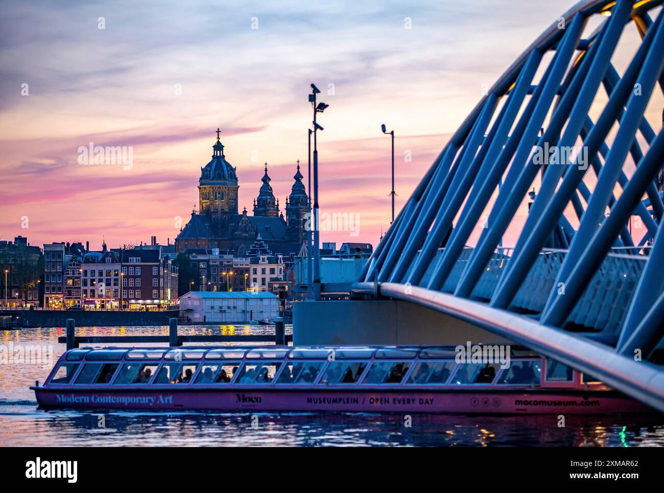 Amsterdam, Netherlands, bridge from the Nemo Science Museum to the city ...