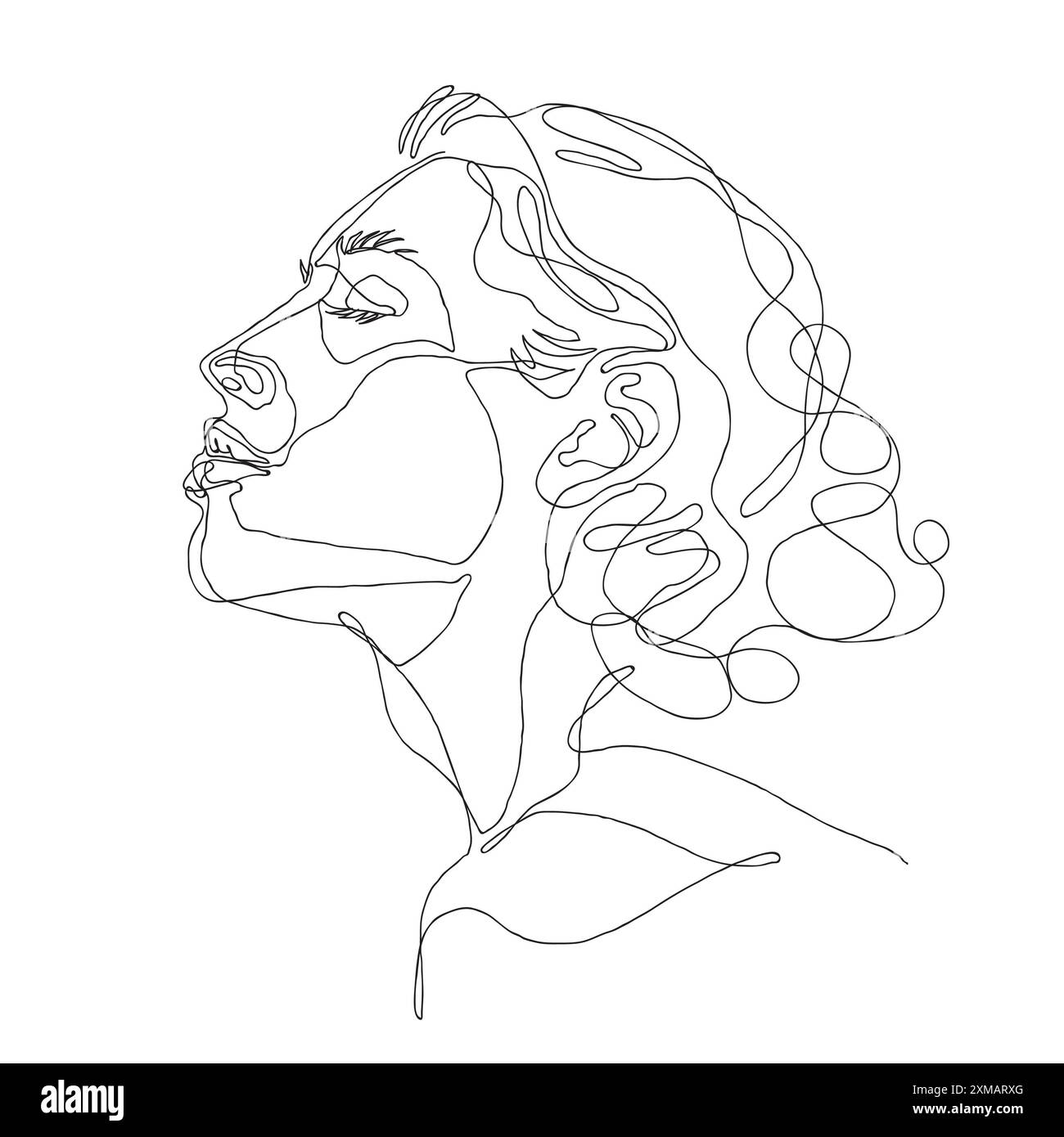line art drawing of a Beautiful Woman's face. female models on white ...