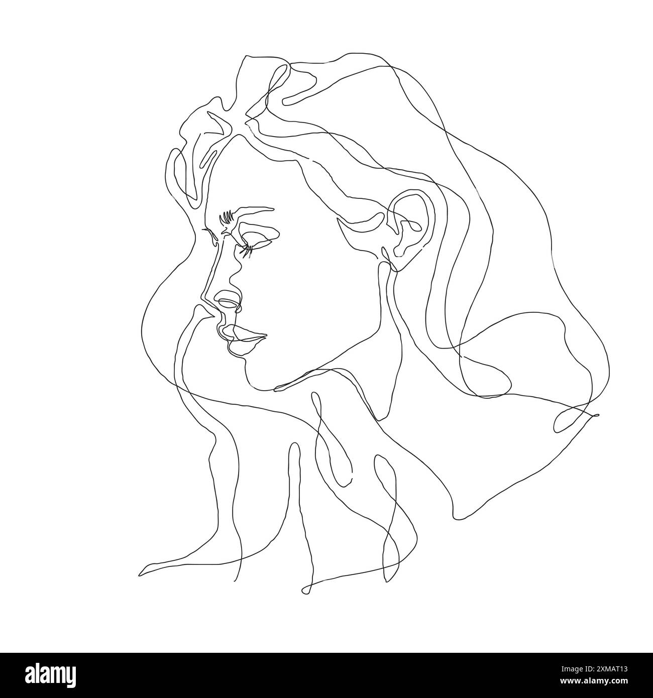 line art drawing of a Beautiful Woman's face. female models on white ...