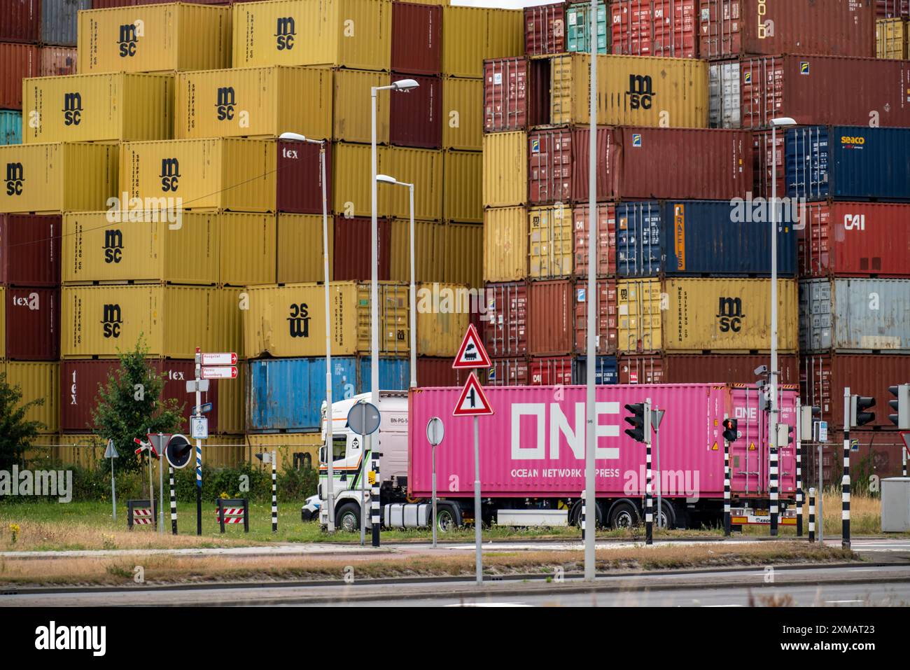 Europoort harbour, Waalhaven area, large container stack, warehouse, at ...