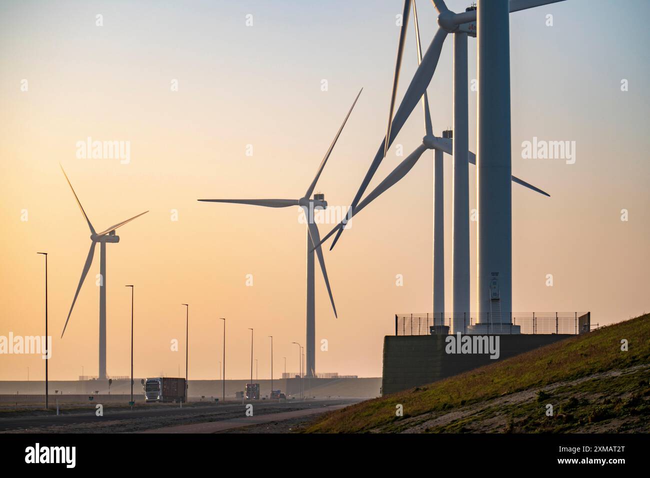 ENECO wind farm on the dike around the harbour Maasvlakte 2, 22 wind ...