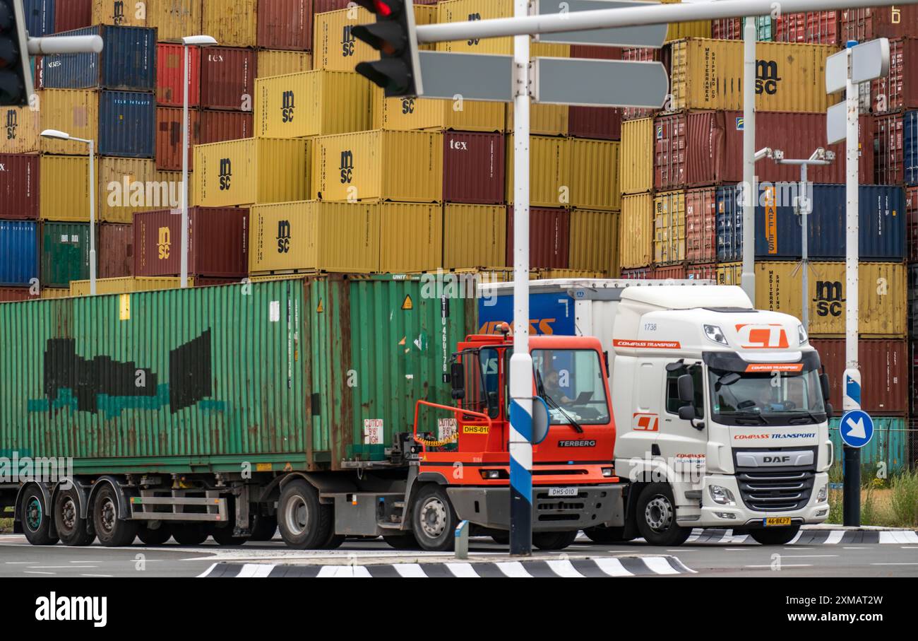 Europoort harbour, Waalhaven area, large container stack, warehouse, at RST Container Terminal ...