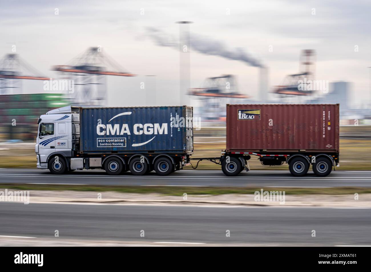 Container lorry, bringing containers to Euromax Container Terminal, the ...