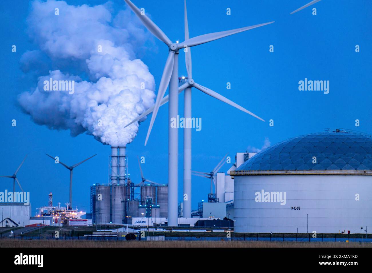 Vopak tank terminal in the industrial harbour of Eemshaven, RWE coal ...