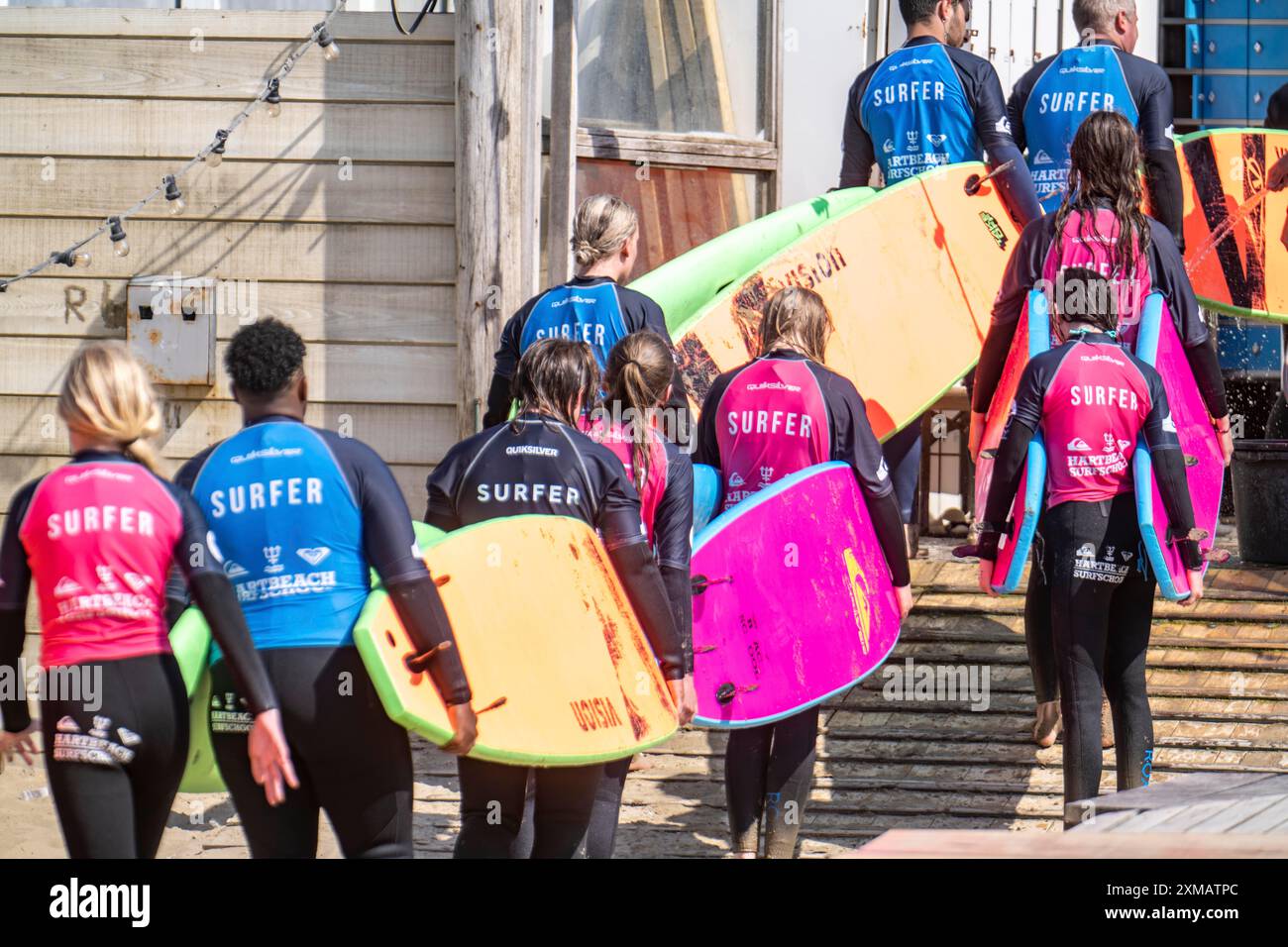 Course for surfers, surfing beginners, on the beach of Scheveningen ...