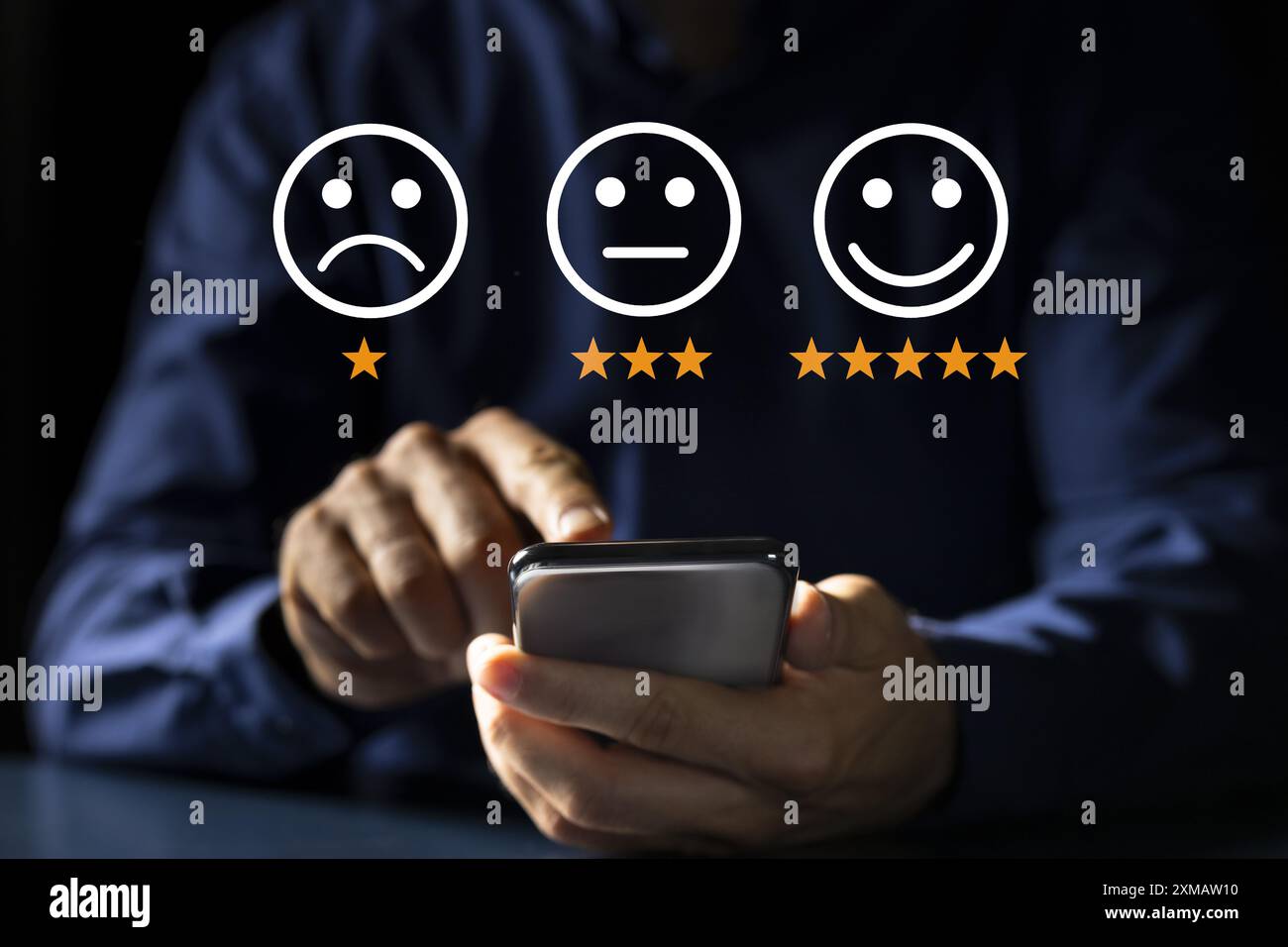 Professional Caucasian male man using smartphone to review customer ...