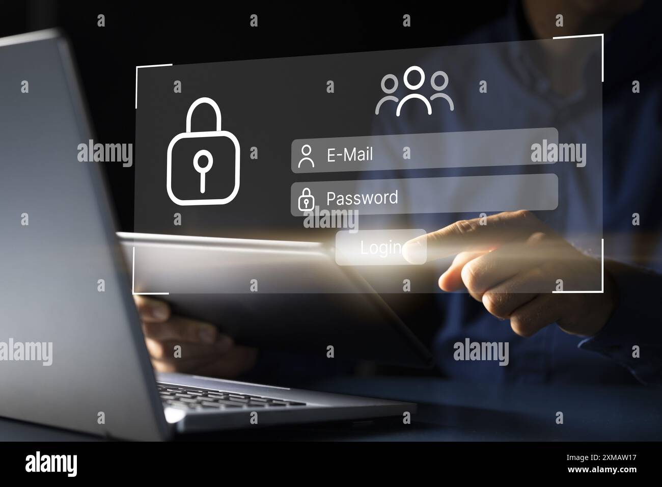 Security Expert Typing in Password to Access Secure Database on Laptop in Business Concept of ...