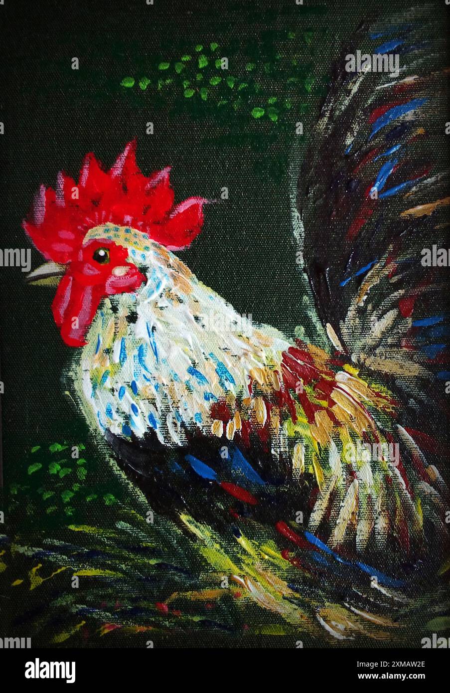 Art painting oil color hen and chicken Stock Photo - Alamy