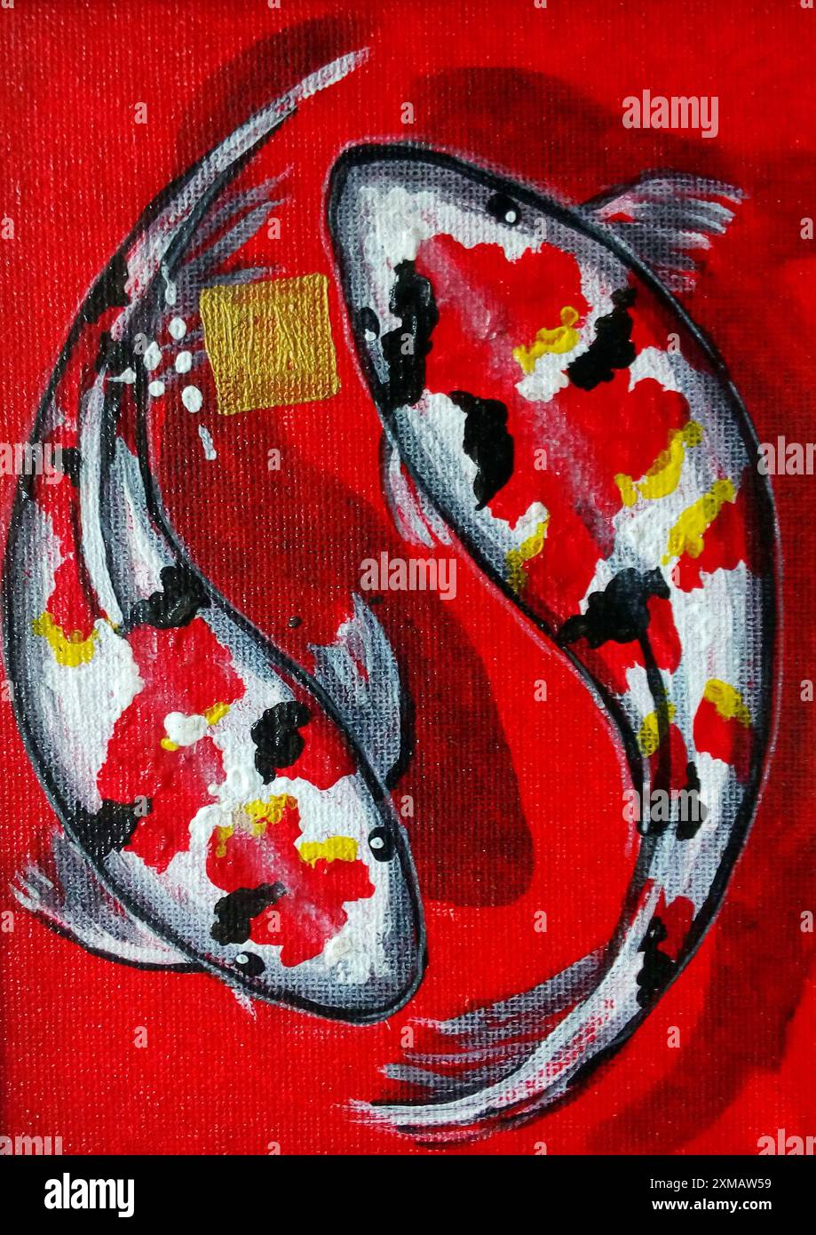 Art painting oil color Fancy Carp fish Lucky , koi fish Stock Photo - Alamy