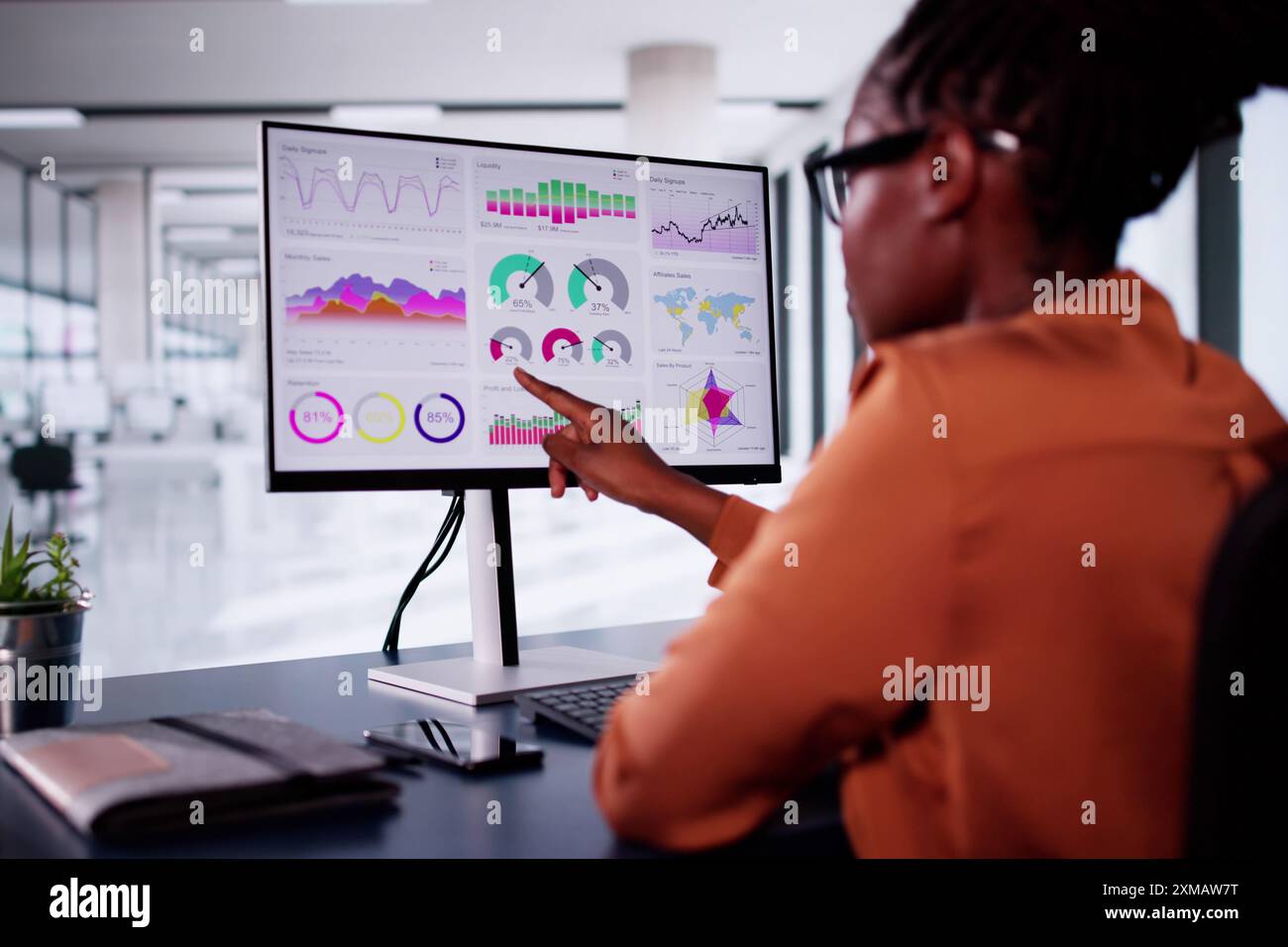 KPI Business Analytics Data Dashboard. Analyst Using Computer Stock ...