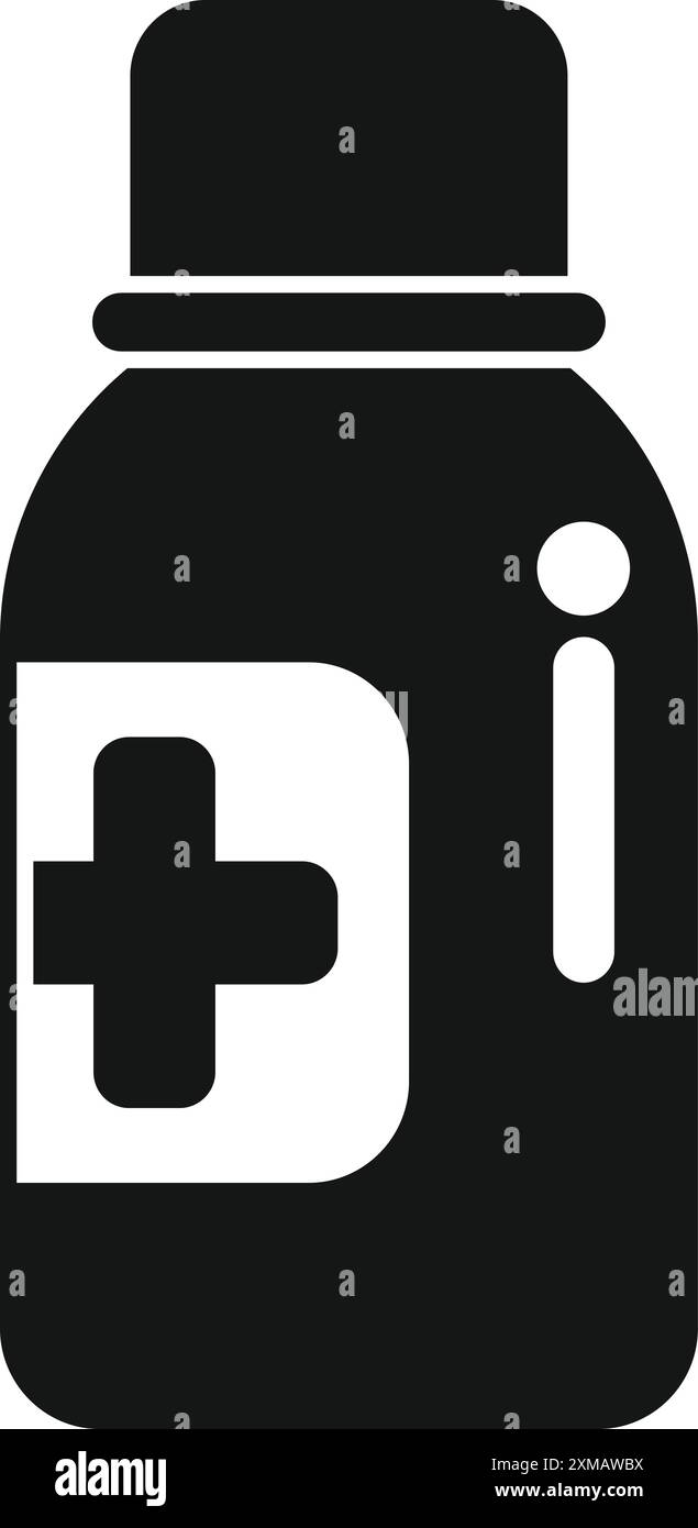 Simple black medical bottle icon representing medication, healthcare ...