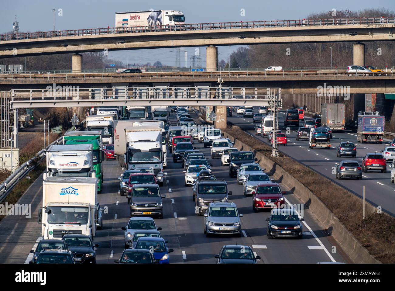 Traffic jam on the A3 motorway, at the Koeln-Ost junction, heading ...