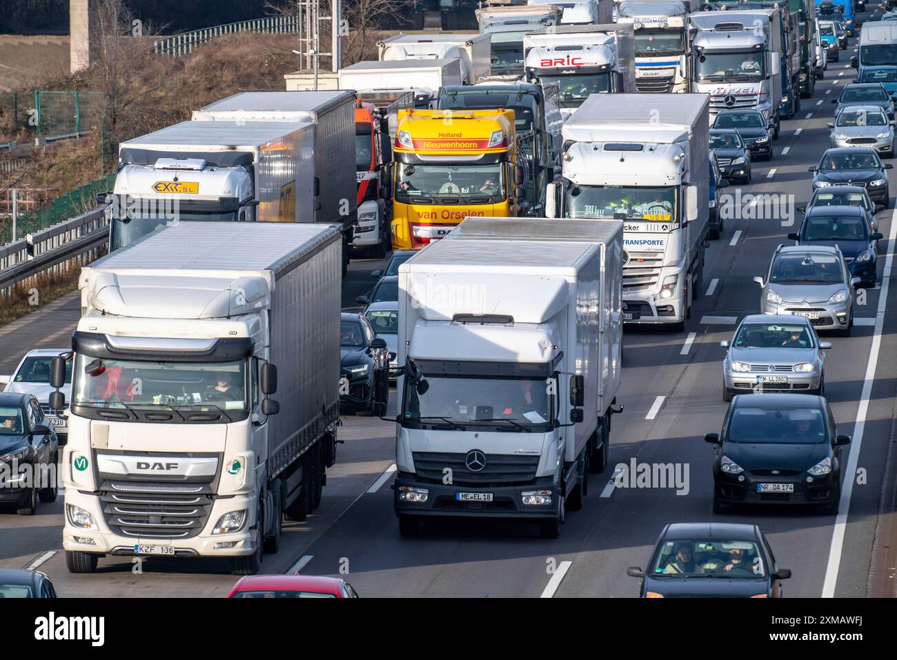 Traffic jam on the A3 motorway, at the Koeln-Ost junction, heading ...