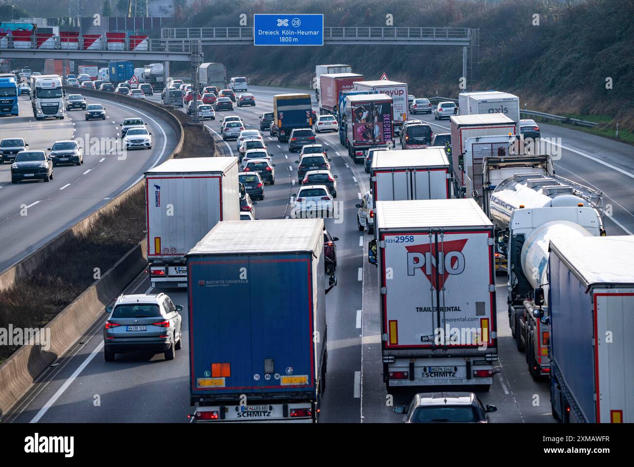Traffic jam on the A3 motorway, at the Koeln-Ost junction, heading ...
