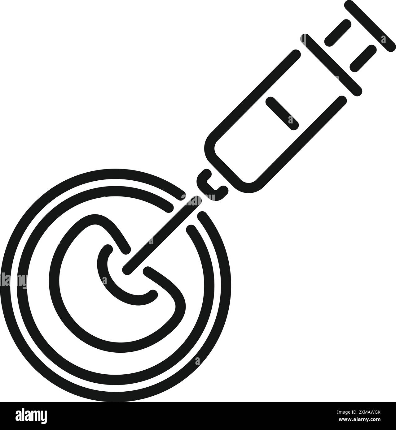 Simple black and white icon of a syringe injecting a stomach ...
