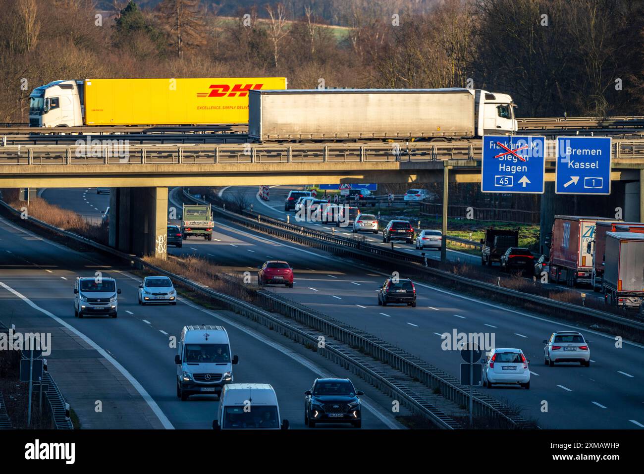 Motorway junction Westhofen, the motorway A45, Sauerlandlinie, is ...