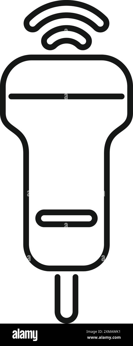 Simple line icon of a wireless barcode scanner transmitting data using ...
