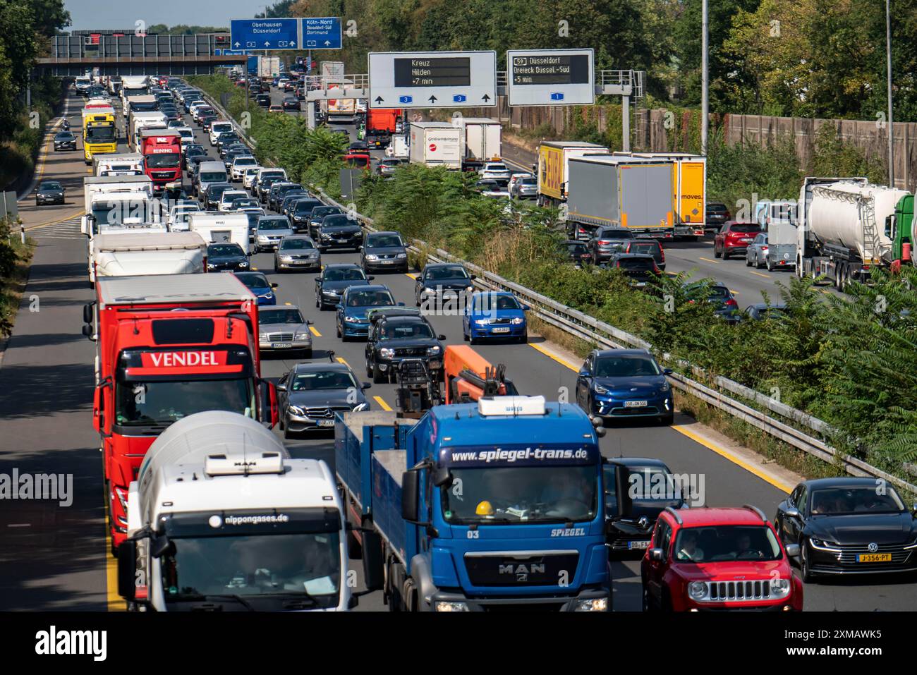 Traffic jam on the A3 motorway, over 8 lanes, in both directions, in ...