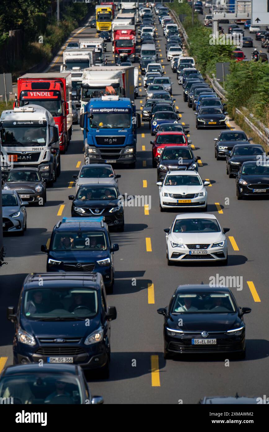 Traffic jam on the A3 motorway, over 8 lanes, in both directions, in ...