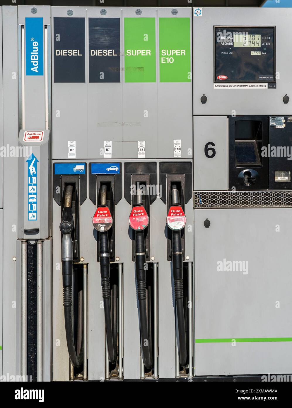 Petrol station pump, AdBlue, diesel, Super, Super E10, petrol, fuels ...