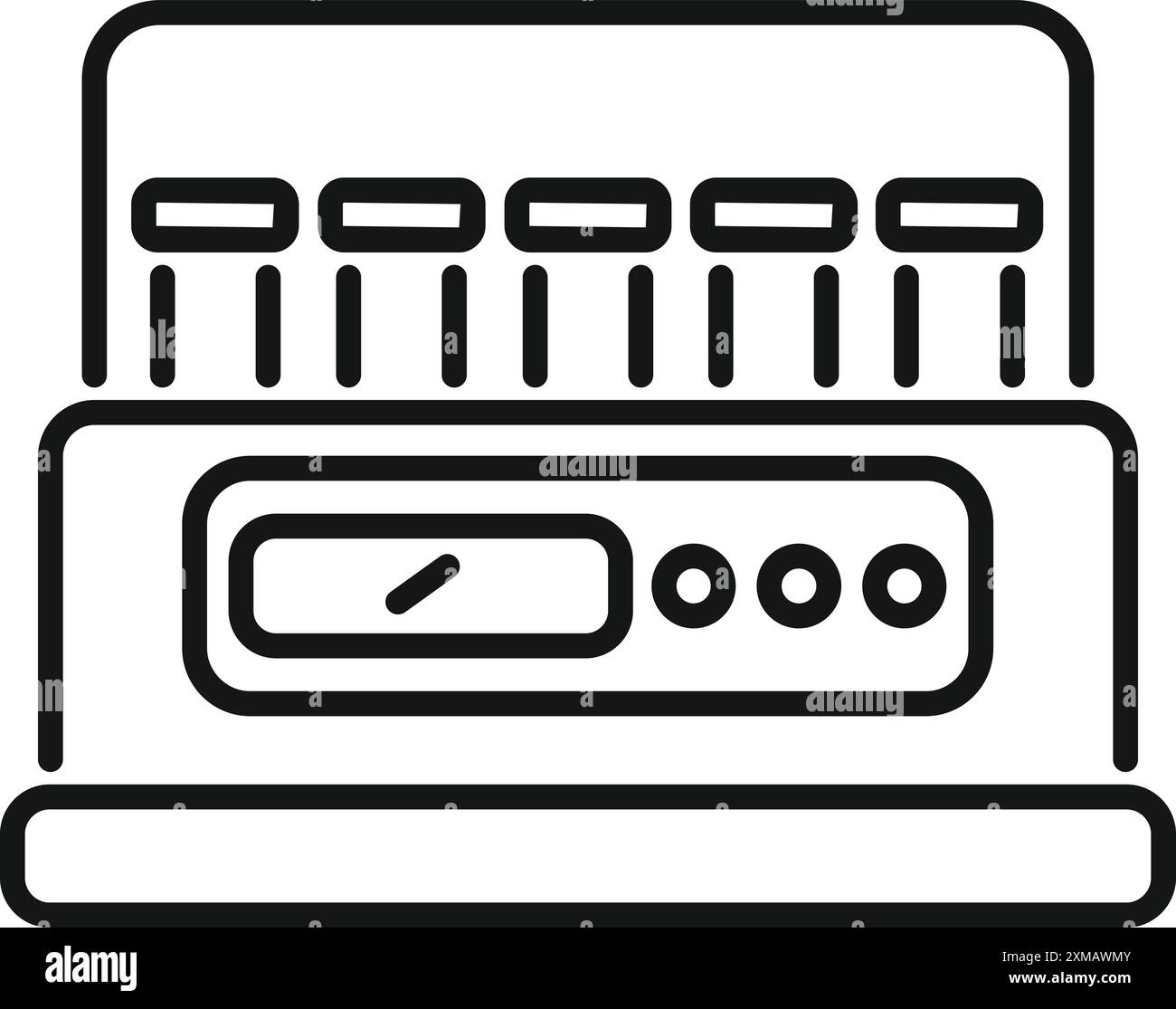 Laboratory equipment is analyzing test tubes with some buttons and a ...
