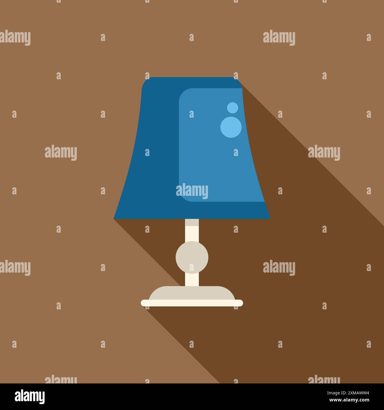 Blue bedside table lamp casting a long shadow on a brown background ...