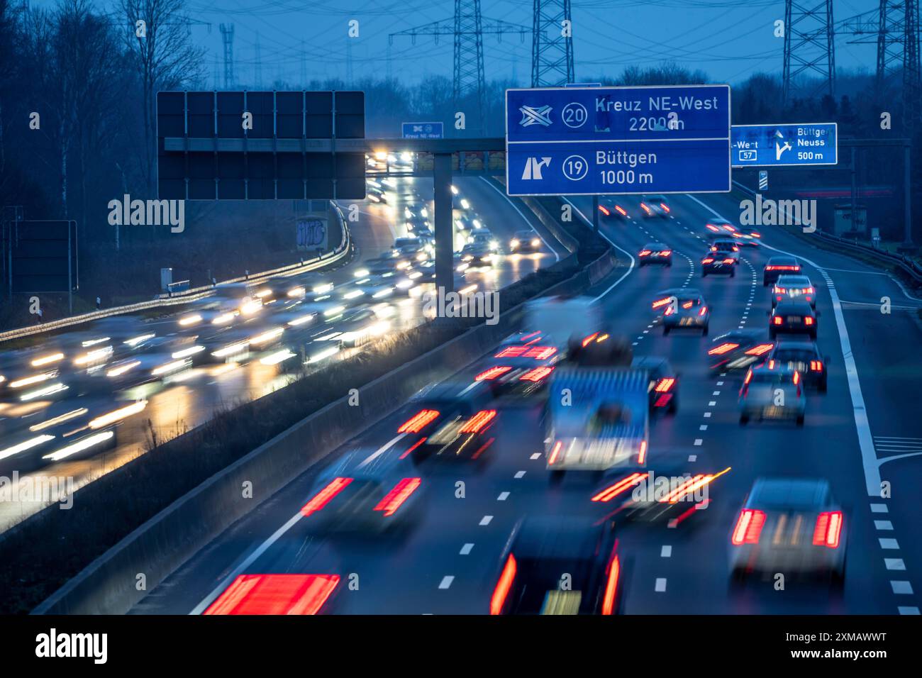 A57 motorway near Kaarst in the Rhine district of Neuss, view in the ...