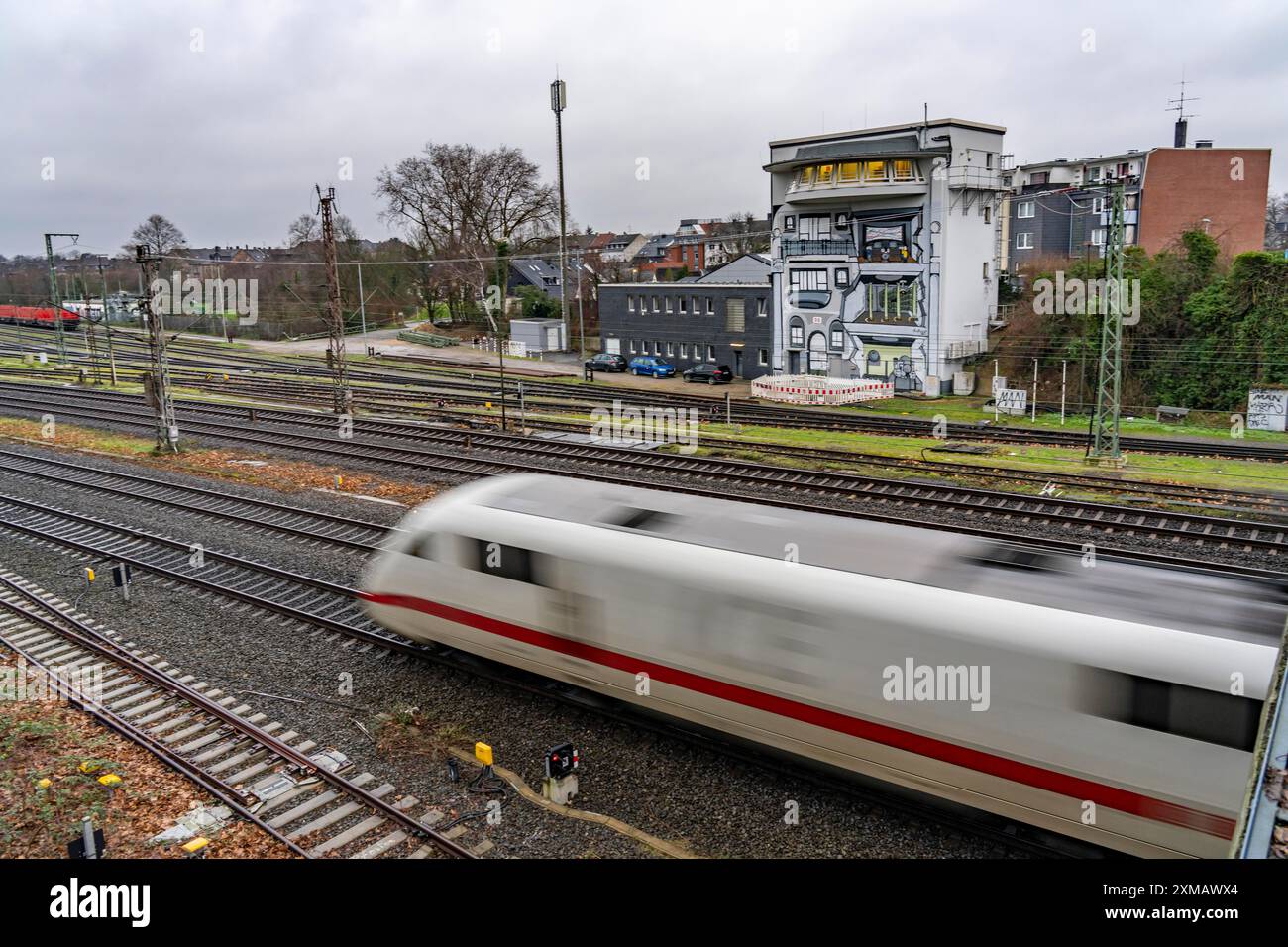The Deutsche Bahn AG signal box in Muelheim-Styrum, controls train ...