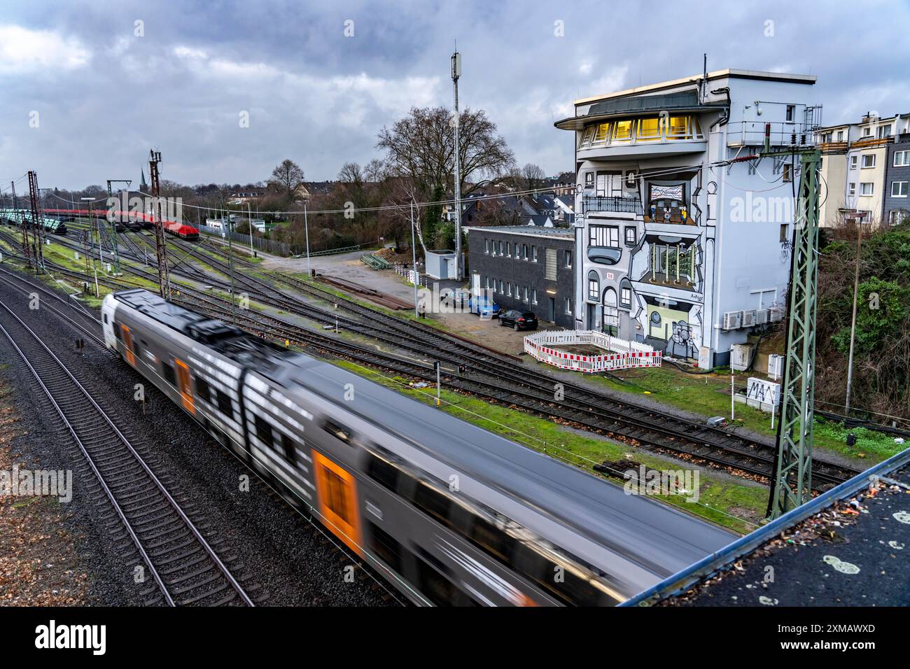 The Deutsche Bahn AG signal box in Muelheim-Styrum, controls train ...