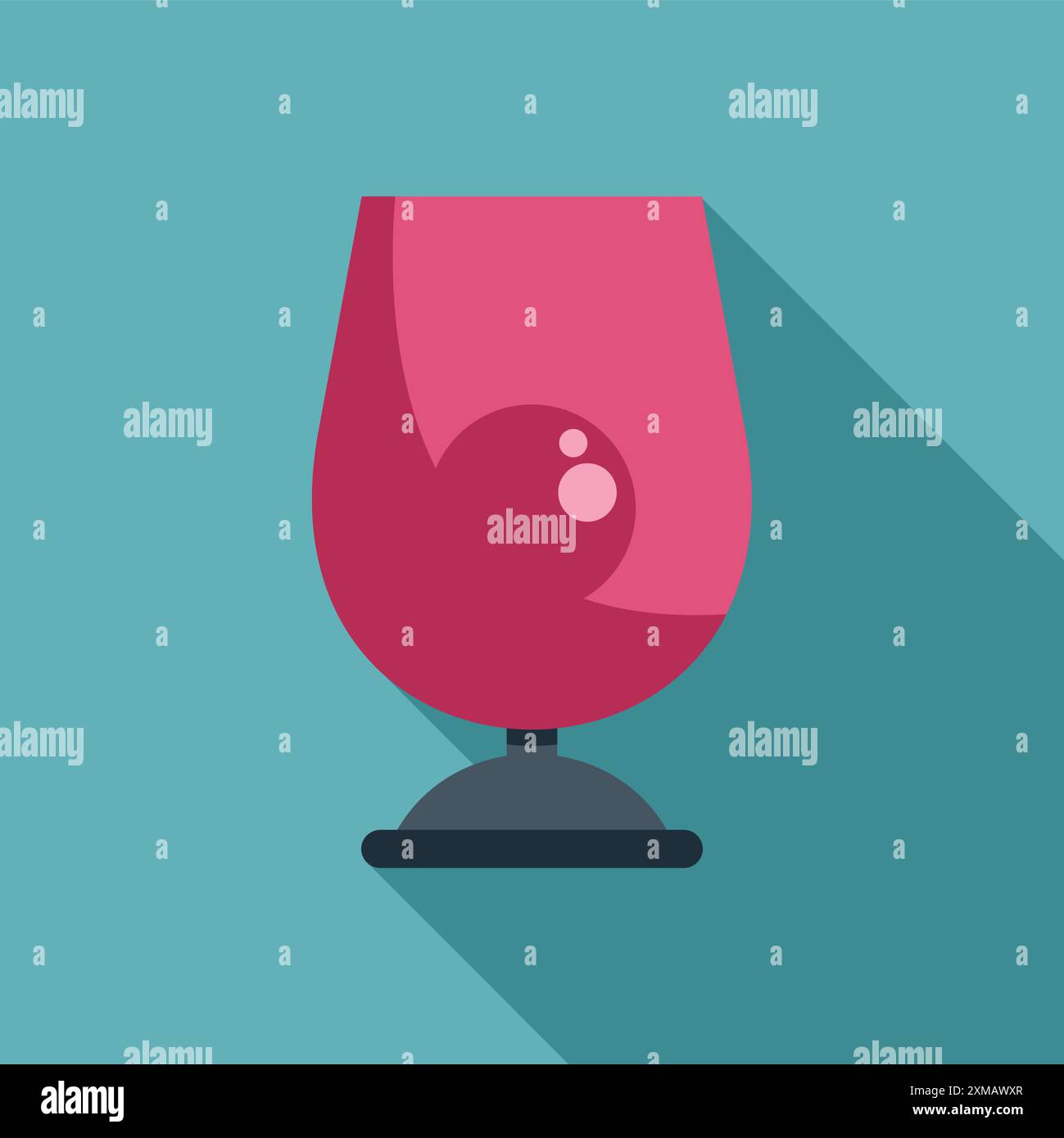 Round wine glass standing on surface with bubbles inside, alcohol ...