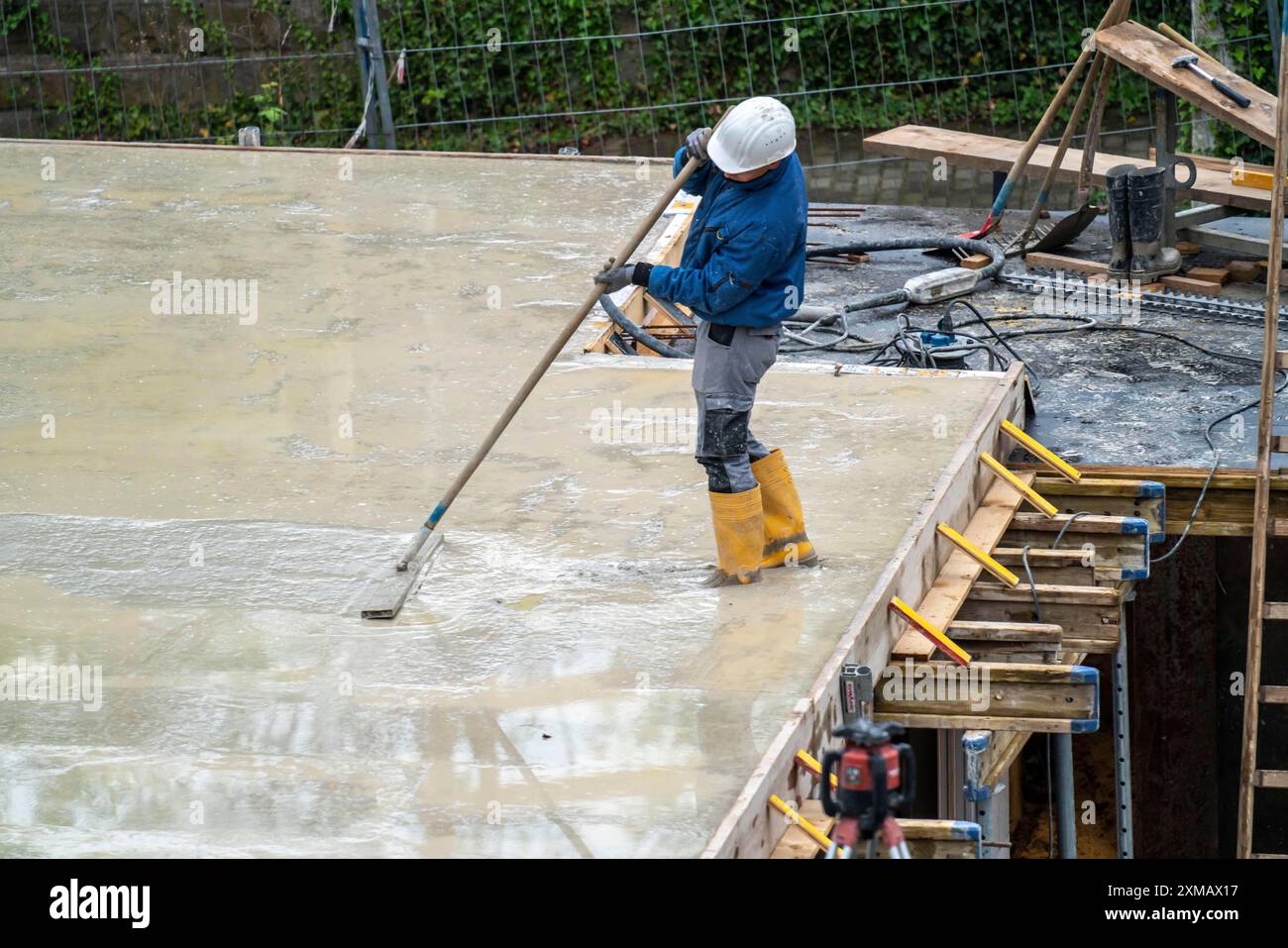 Construction site, concreting, the floor slab of a building is ...