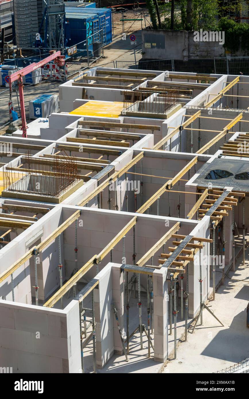 Building site, shell construction, walls of a residential building are ...