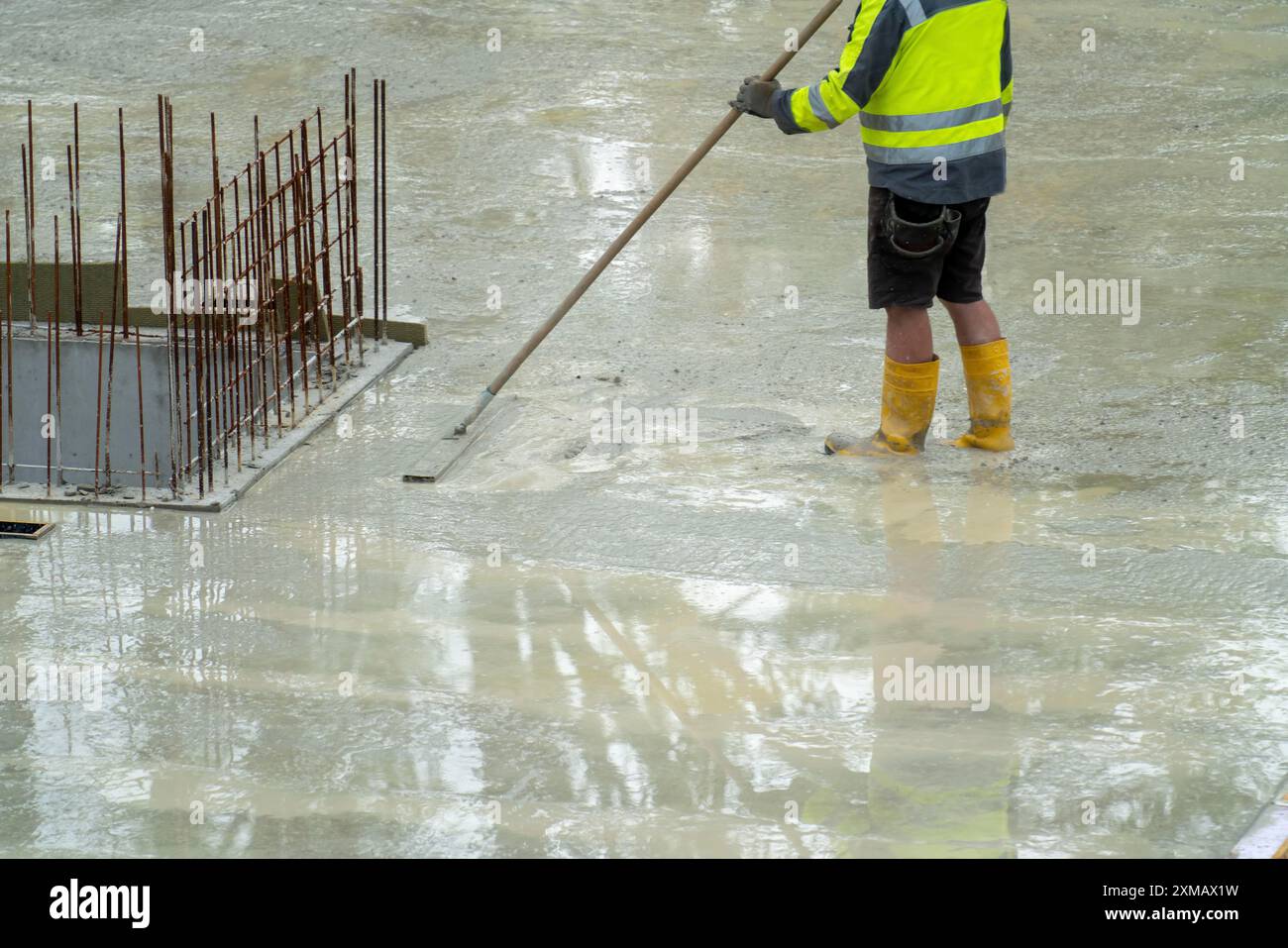 Construction site, concreting, the floor slab of a building is ...
