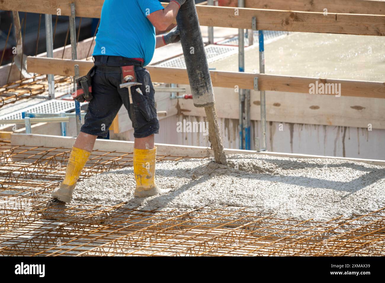 Construction site, concreting, the floor slab of a building is ...