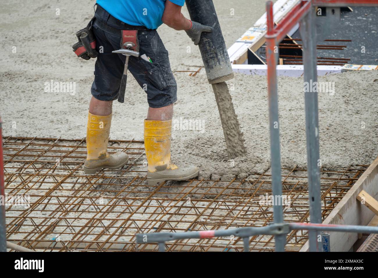 Construction site, concreting, the floor slab of a building is ...