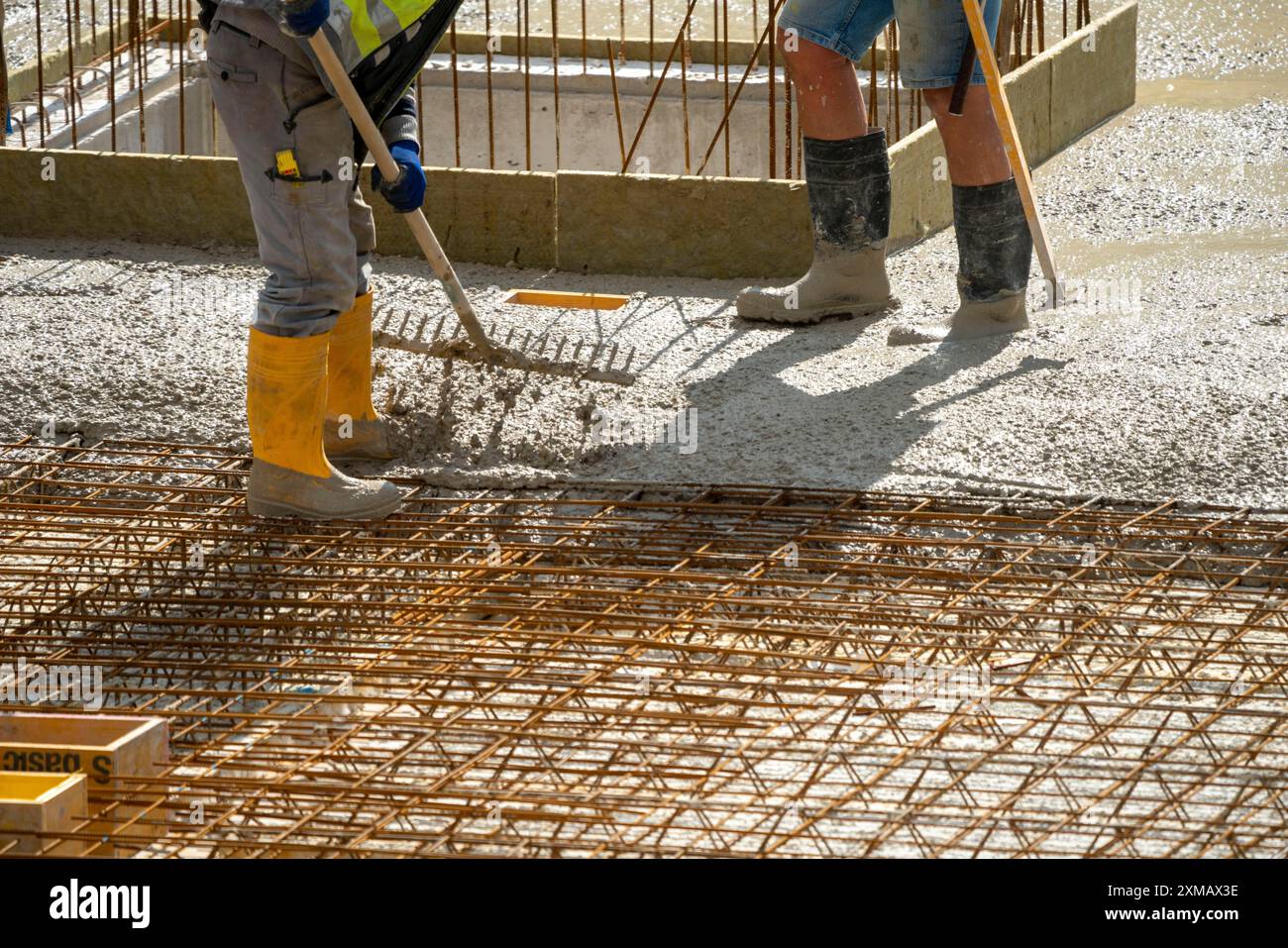 Construction site, concreting, the floor slab of a building is ...