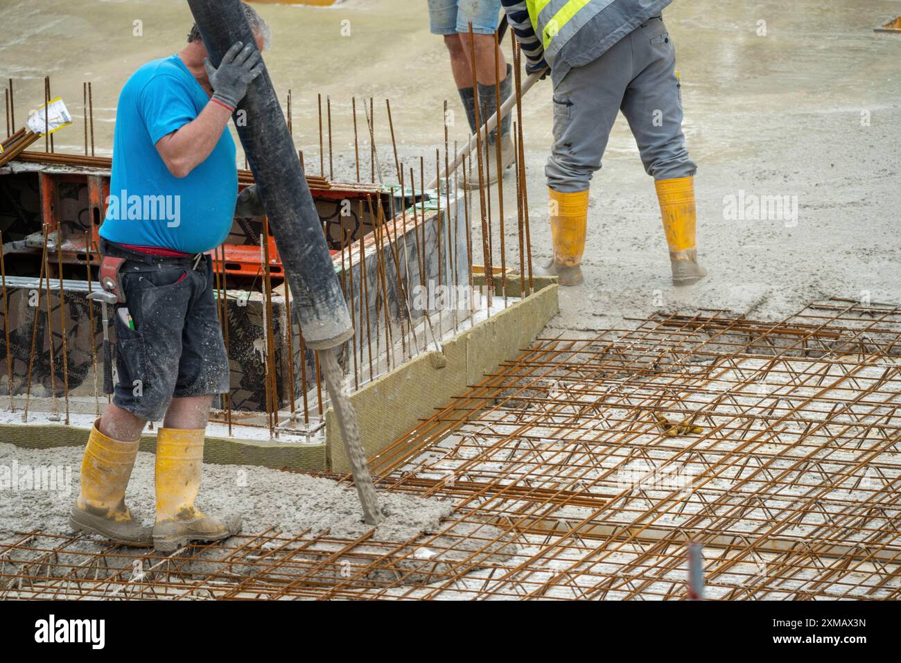 Construction site, concreting, the floor slab of a building is ...