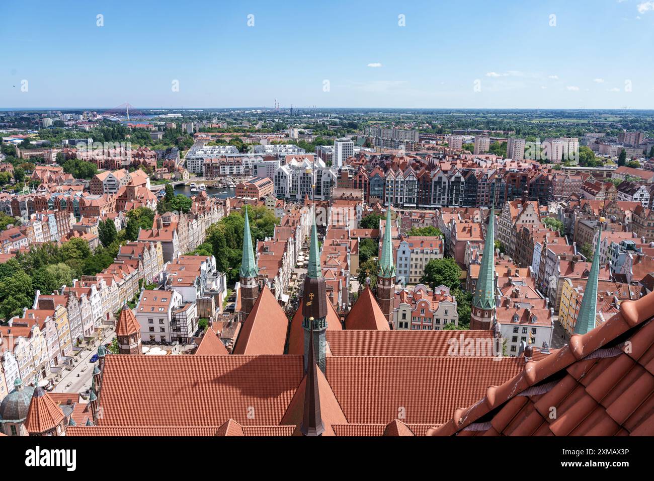 Aerial view showcasing charming historic European town with red roof ...