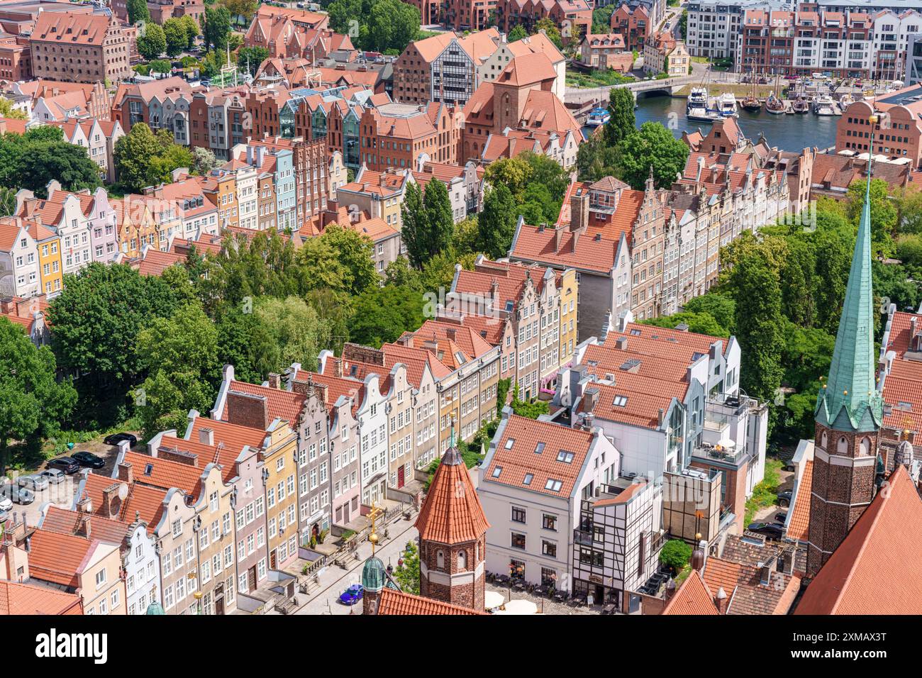 Aerial view showcasing charming historic European town with red roof ...