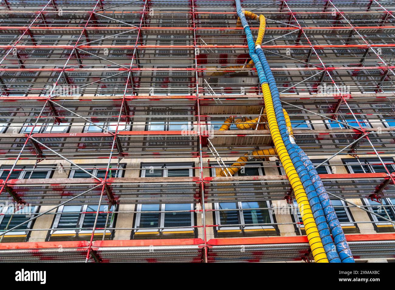 Large construction site, scaffolded shell of an office building complex ...