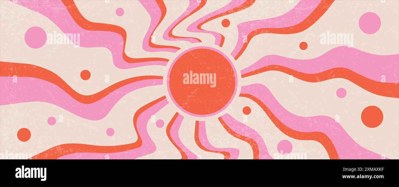 Sunrays retro background. Vector summer 70s poster. Abstract groovy ...