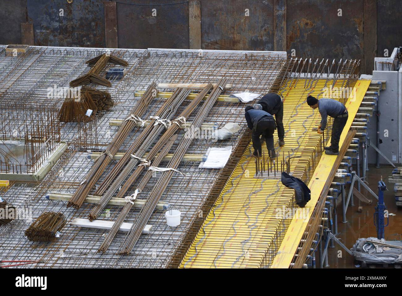 Construction site, reinforced concrete reinforcement bars, for a ...