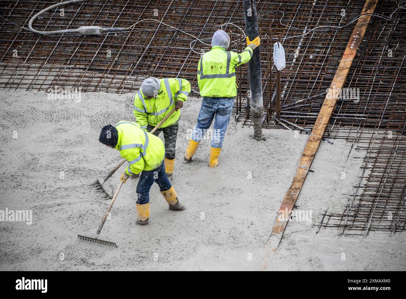 Construction site, concreting, the foundation of a building is ...