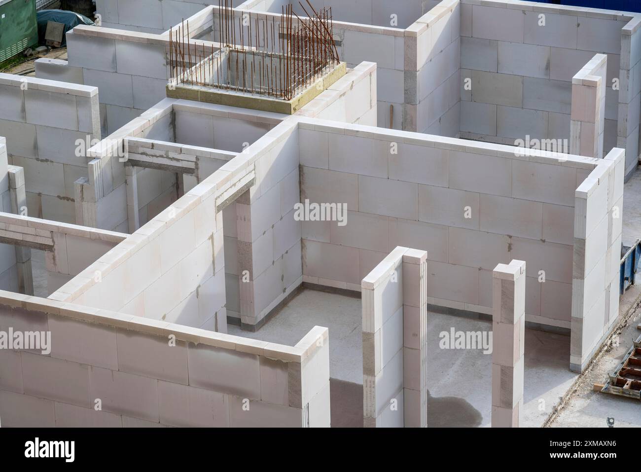 Building site, shell construction, walls of a residential building are ...