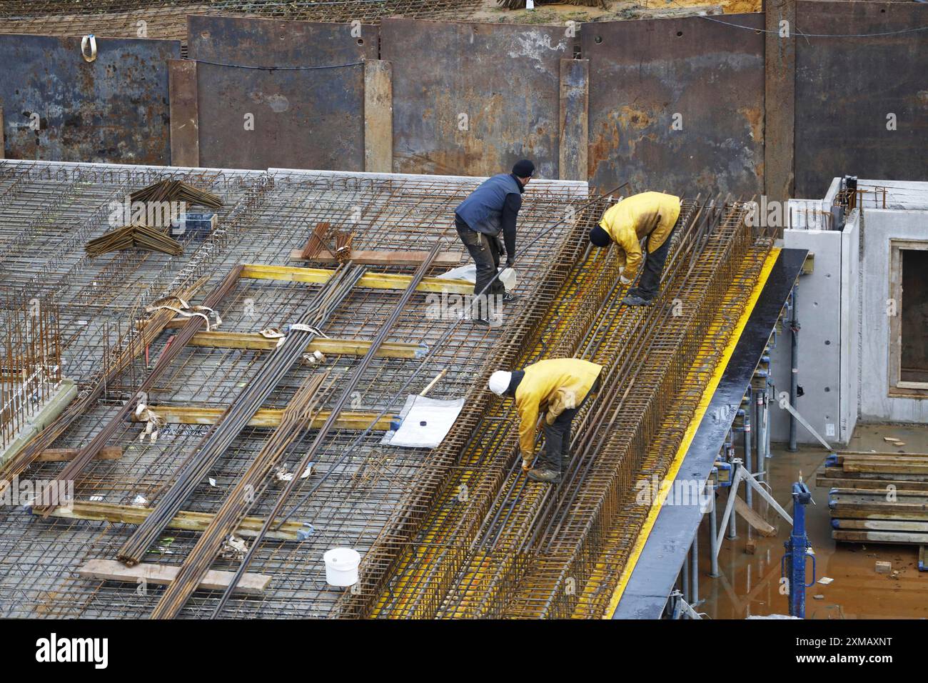 Construction site, reinforced concrete reinforcement bars, for a ...